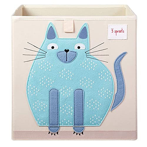 3 Sprouts Large 13 Inch Square Children's Foldable Fabric Storage Cube Organizer Box Soft Toy Bin 2 Piece Bundle with Blue Cat and Orange Fox Designs