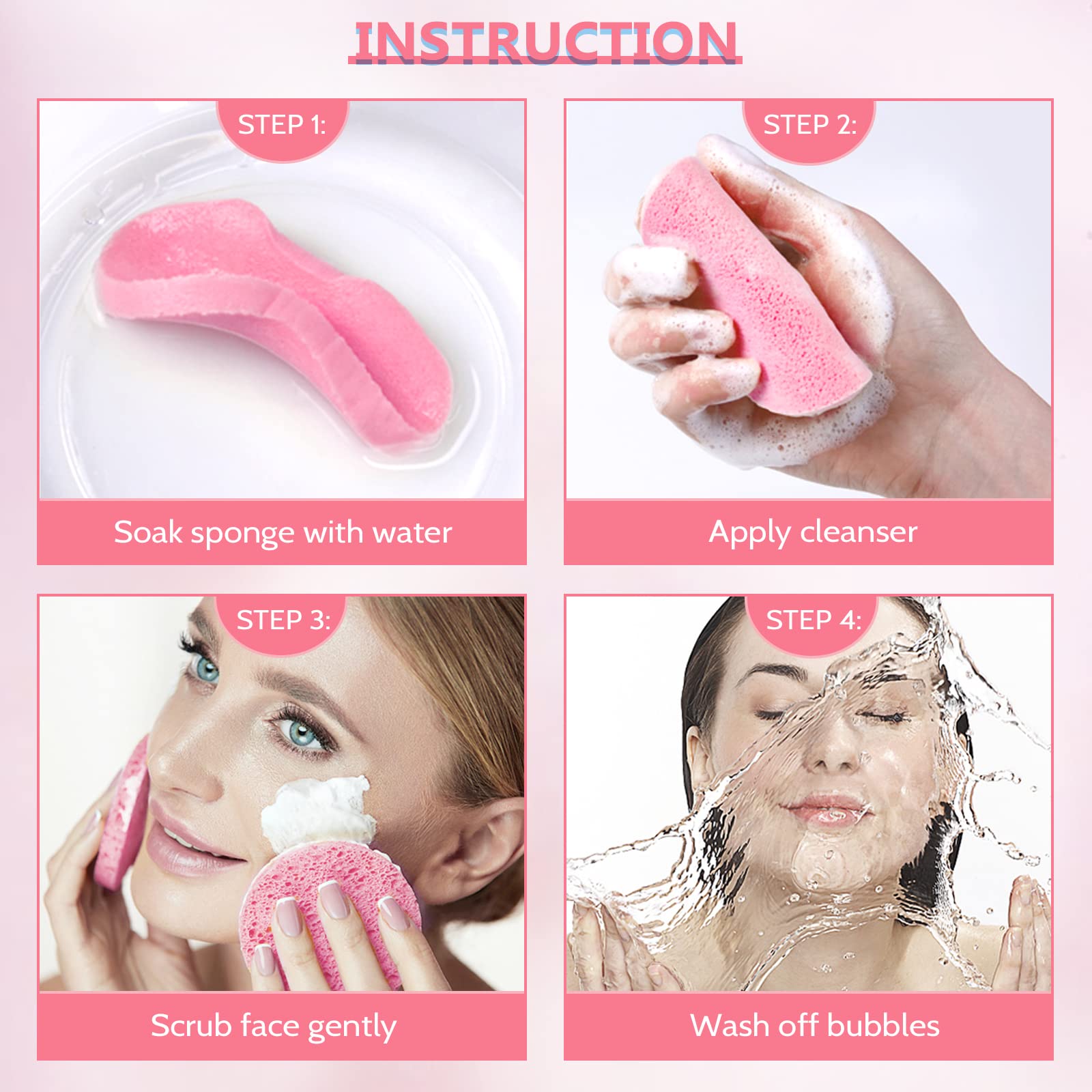 120 Pieces Facial Sponge Compressed,Face Wash Sponges,Makeup Removal Cosmetic Sponges Pad,Professional Exfoliating Round Sponge for Cleansing,Spa,Women,Girls(Pink)