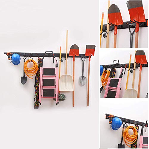 Homeon Wheels Tools Storage Rack system, for Room, Garage Organizer &Garden Organizer, Heavy-duty Solid and Easy to Install, Holds 10 hooks & Max 420 lbs, Holds Shovels, Rakes, Maps, Skis and Bikes