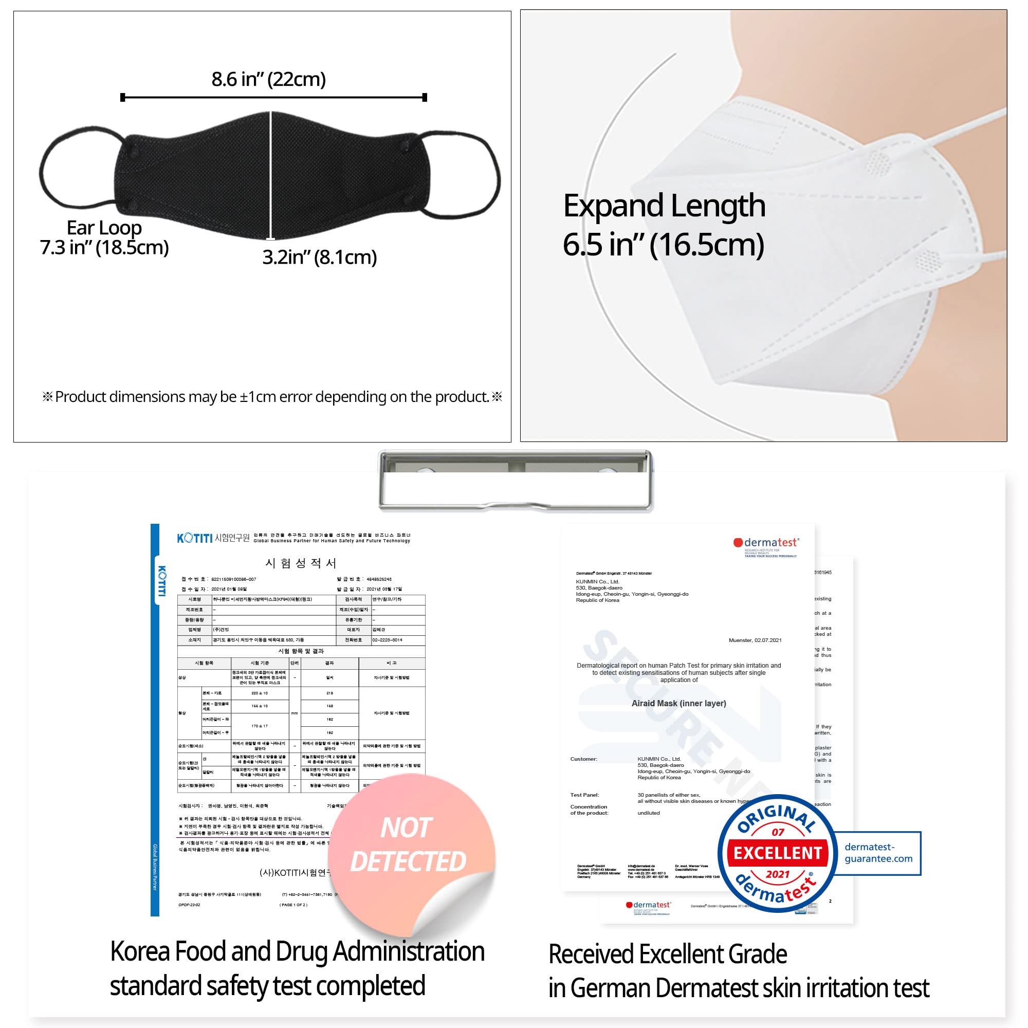 AIRAID-KF94 [Individually Wrapped] - Made in Korea, 4-Layer Filter, 3D Face Mask, Black, White, Adult and Older Teens (Black-50P)