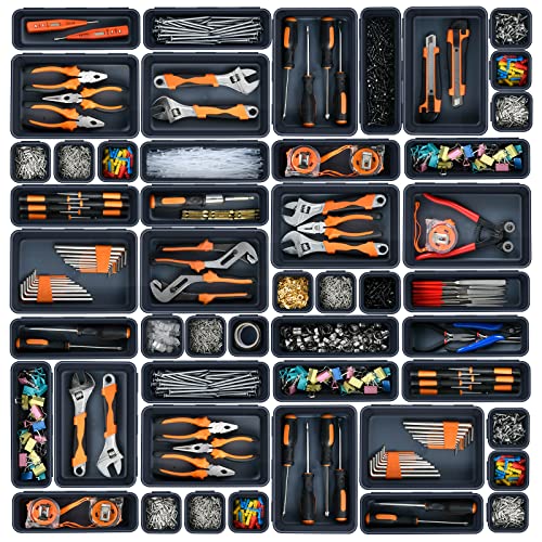 A-LUGEI【𝟯𝟮𝗣𝗰𝘀】 Tool Box Organizer Tray Divider Set, Desk Drawer Organizer, Garage Organization and Storage Toolbox Accessories for Rolling Tool Chest Cart Cabinet Work Bench Small Parts Hardware