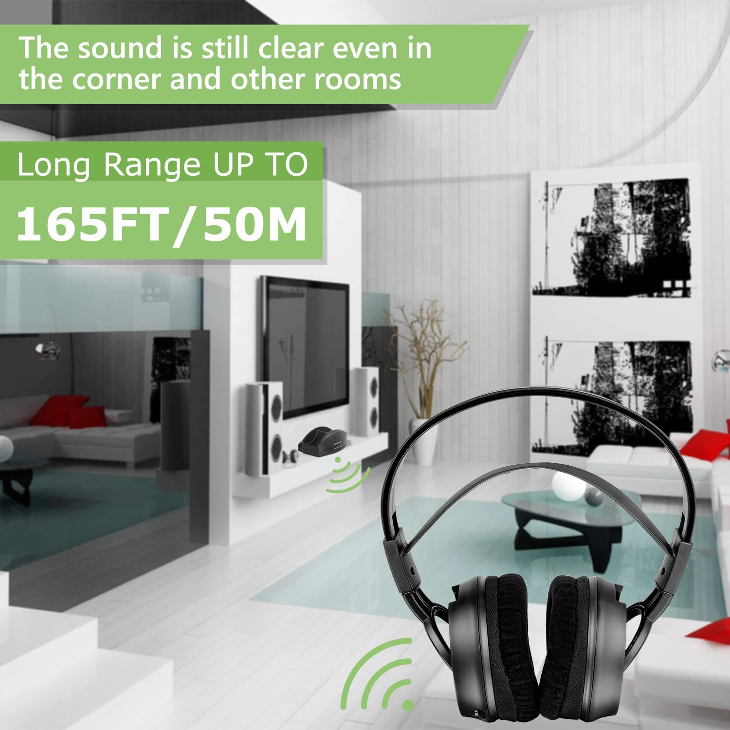 ANSTEN Wireless Headphones for TV Watching, Over Ear Headsets with RF Transmitter Charging Dock with 3.5 mm AUX/RCA, Rechargeable Stereo TV Wireless Headphone,164 ft Work Rang, No Audio Delay