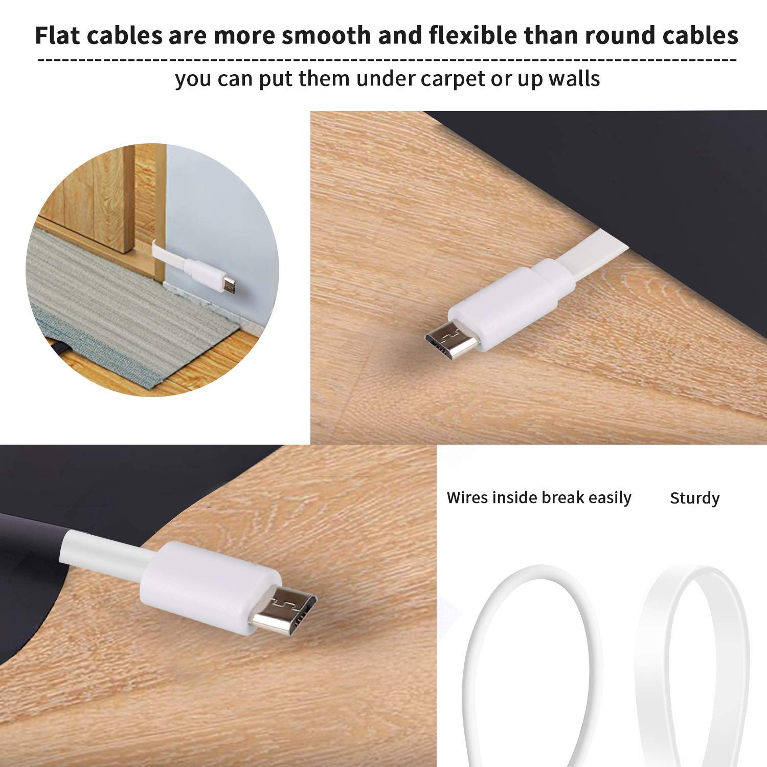 3 Pack 16.4FT Power Extension Cable Compatible with Wyze Cam v4,Wyze Cam v3,WyzeCam,WyzeCam Pan,Eufy,Kasa Cam,Nest Cam,Blink,USB to Micro USB Durable Charging and Data Sync Cord for Security Camera