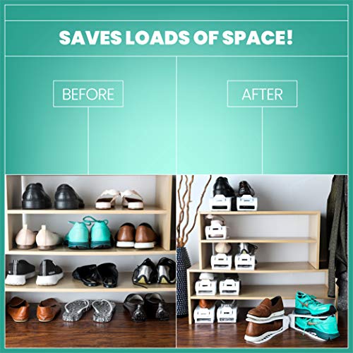 Homeries Shoe Slots Organizer β Space Saving Adjustable Shoes Organizer Rack for Closet β Easy Shoe Stacker for Sneakers, Low Heels, High Heels, Sandals, Kids Shoes (Bright White, 18)