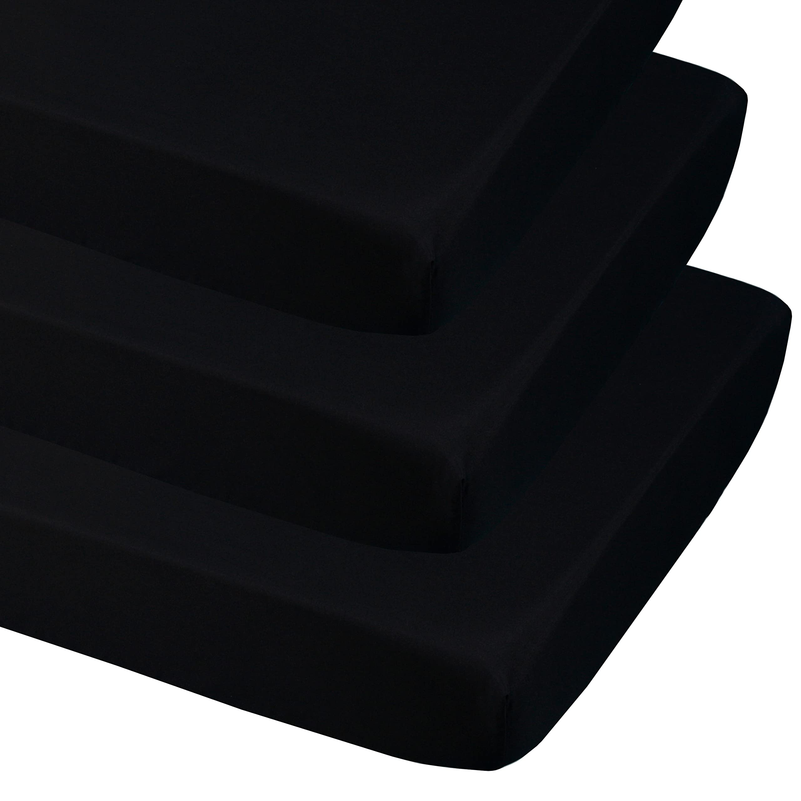 CaSaJa 3-Pack Fitted Crib Sheets Set for Baby Boys, Extra Soft Breathable 9" Deep Mattress Sheet for Standard Toddler Bed 28x52, Cozy Washable Microfiber Nursery Sheets, Black