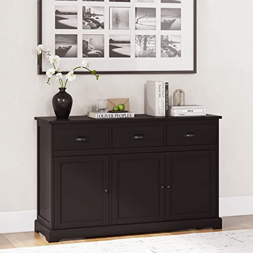 Giantex Sideboard Buffet Server Storage Cabinet Console Table Home Kitchen Dining Room Furniture Entryway Cupboard with 2 Cabinets and 3 Drawers Adjustable Shelves, Brown