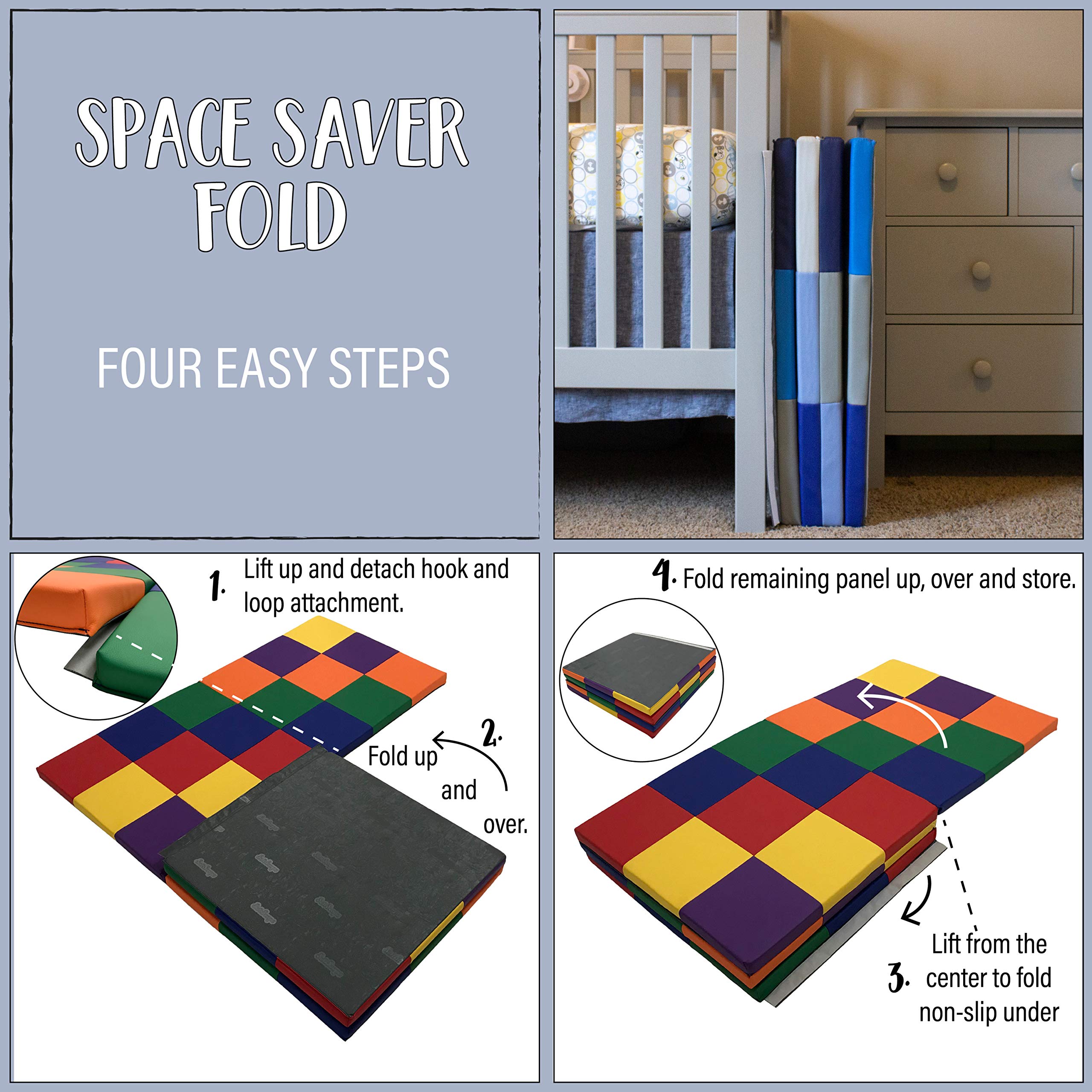 FDP Softscape Space Saver 4-Section Folding Activity Mat for Infants and Toddlers, Tummy Time for Babies, Soft Foam Colorful Play - Navy/Powder Blue