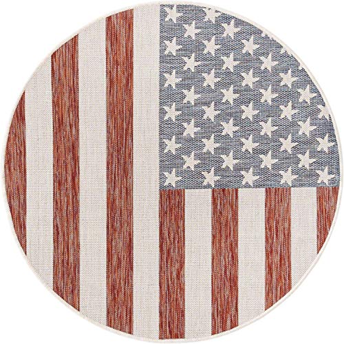 Jill Zarin Jill Zarin Outdoor Collection Area Rug (4' 1" Round, Red/ Blue)