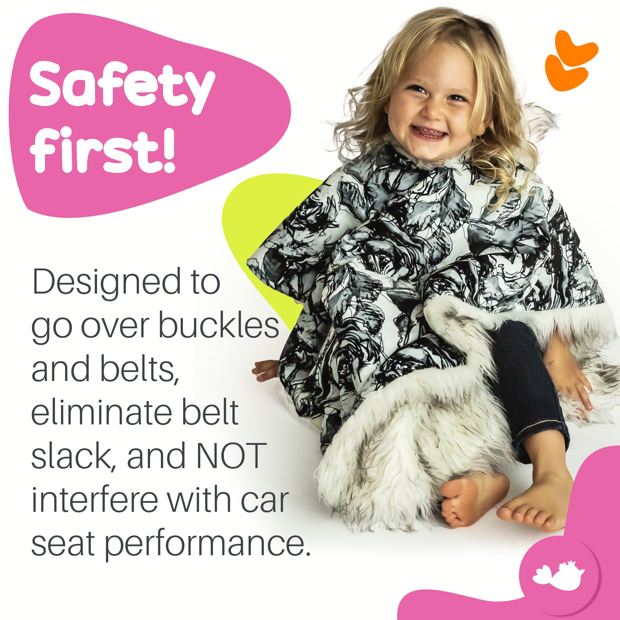 Birdy Boutique Car Seat Poncho for Kids – Safe to Use Over Seat Belts – Reversible Warm and Cozy Blanket – Easy on Easy Off and Doesn’t Impact Car Seat Performance – Floral Flur – One Size