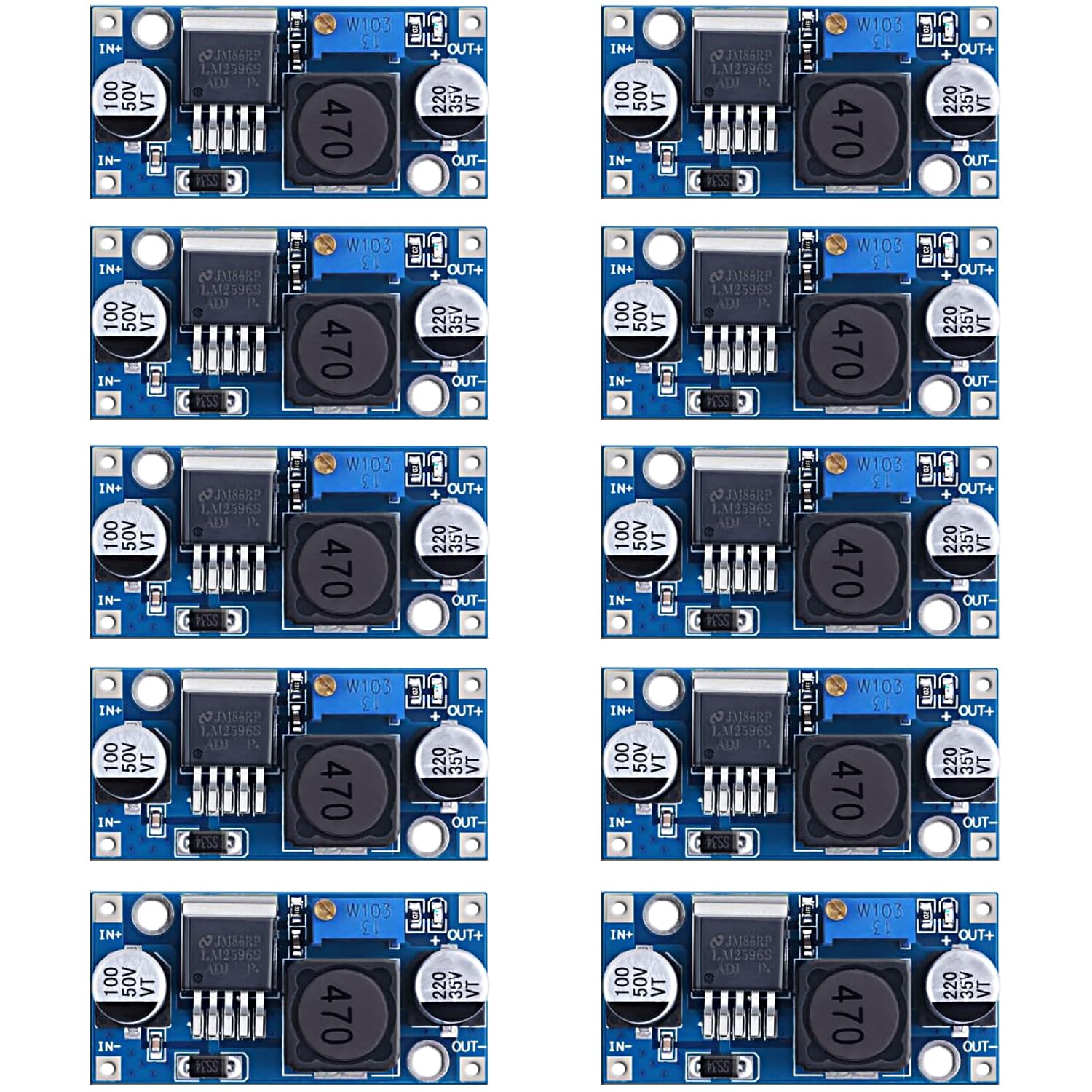 Dafurui 10 Pack LM2596 DC-DC Adjustable Buck Converter 3.0-40V to 1.5-35V Power Supply Step Down Voltage Regulator Module