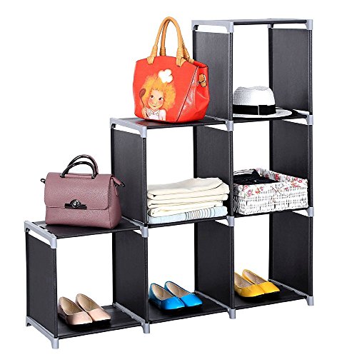 Amuxing Cube Storage Organizer, 6 Cubes Plastic Closet Shelves Modular Book Shelf Organizer for Bedroom Office Living Room Black