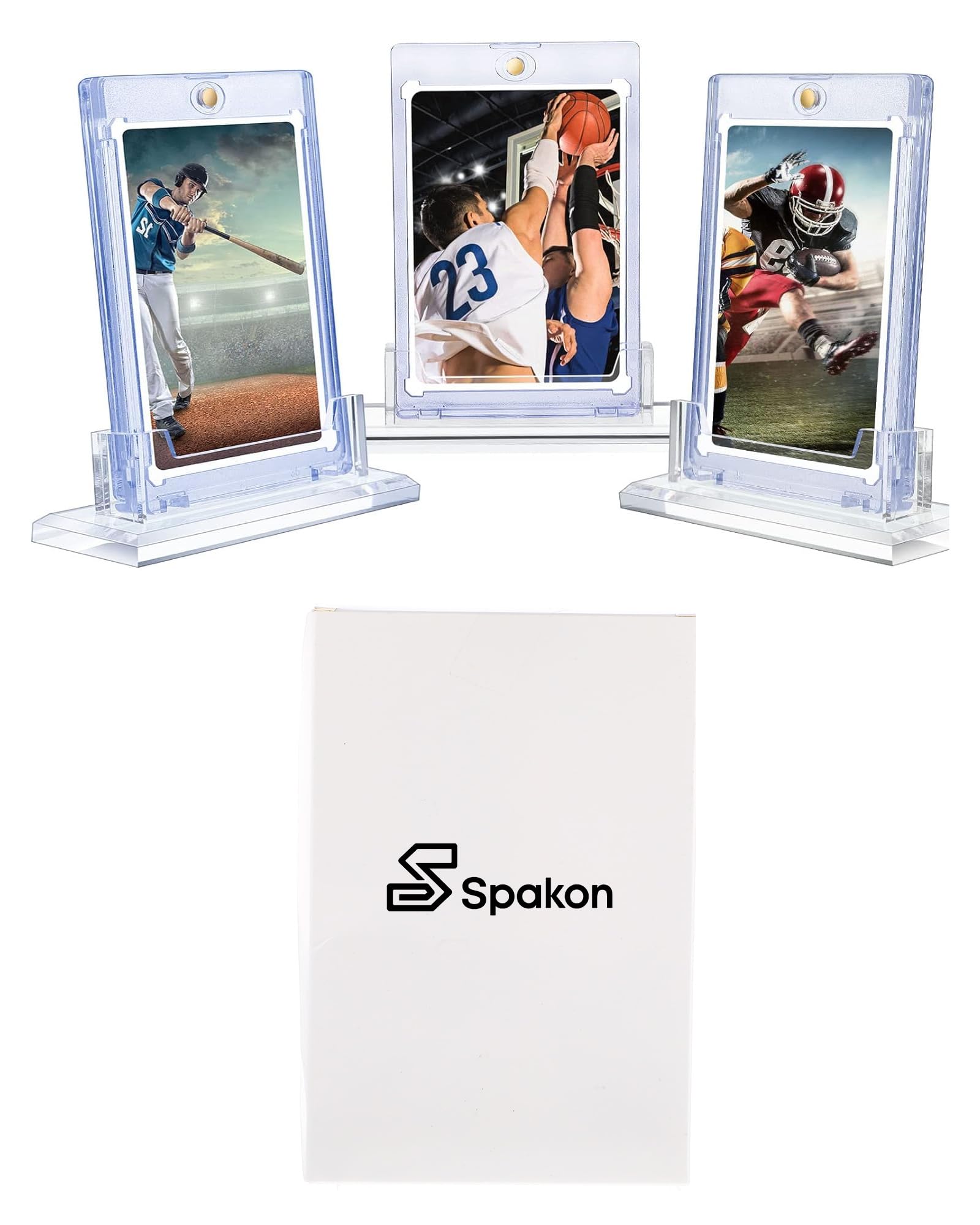 3 Pack Magnetic Card Holders for Trading Cards Protector, 35 pt Baseball Card Protector, Acrylic Hard Cards Sleeves Case for Baseball Football Sports Game Card Storage and Display (Transparent Blue)