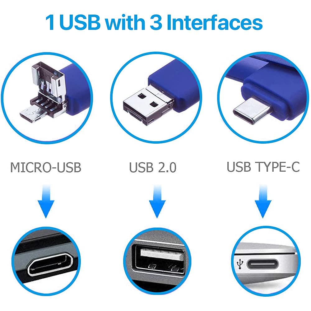 ABLAZE 128GB Type C Flash Drive 3 in 1 OTG USB 2.0 + USB C + Micro USB Thumb Drive Photo Stick for Smartphone/PC/MacBook/Tablet/Computers