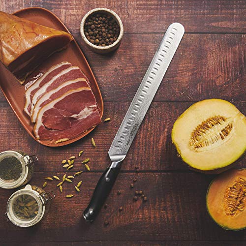 CUTLUXE Slicing Carving Knife β 12" Brisket Knife, Razor Sharp Meat and BBQ Knife β Damascus Japanese AUS10 Blade β Full Tang & Ergonomic Handle Design β Shinobi Series