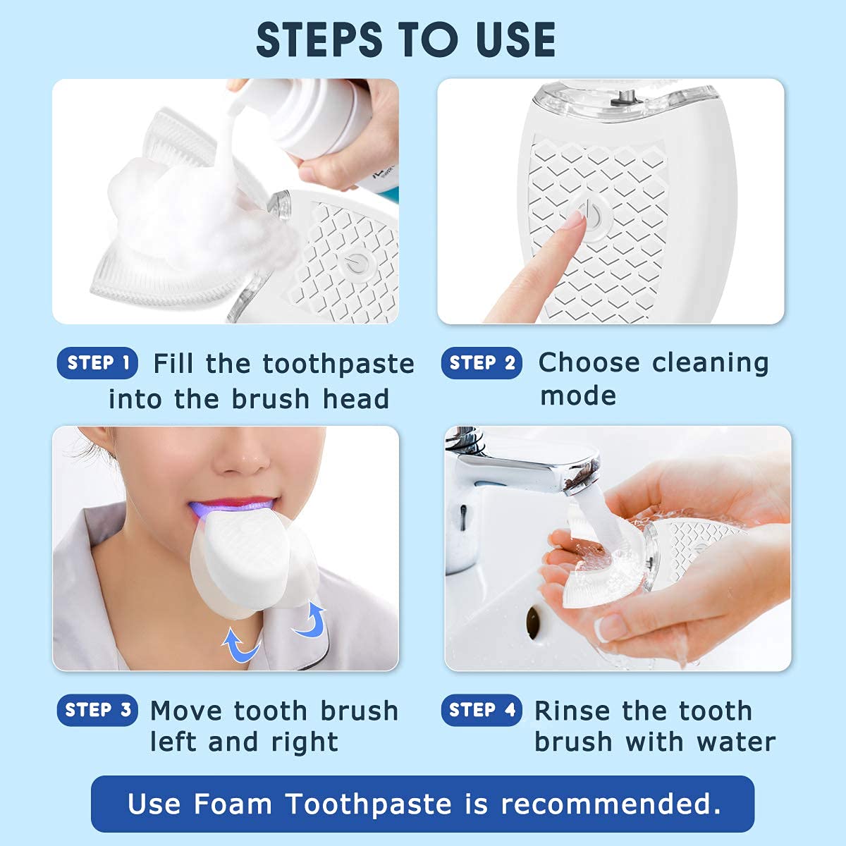 Ultrasonic Electric Toothbrush Adults, Automatic Toothbrush U Shaped Whole Mouth 360° Cleaning Teeth Whitening Hands Free Rechargeable IPX7 Waterproof