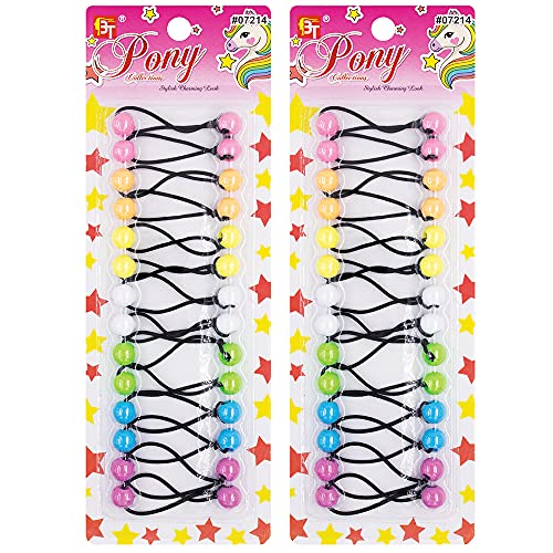 Beauty Town 28 Pcs 12mm Pastel Assorted Hair Ties with Balls Bubble Ponytail Holders for Kids Toddler Girls