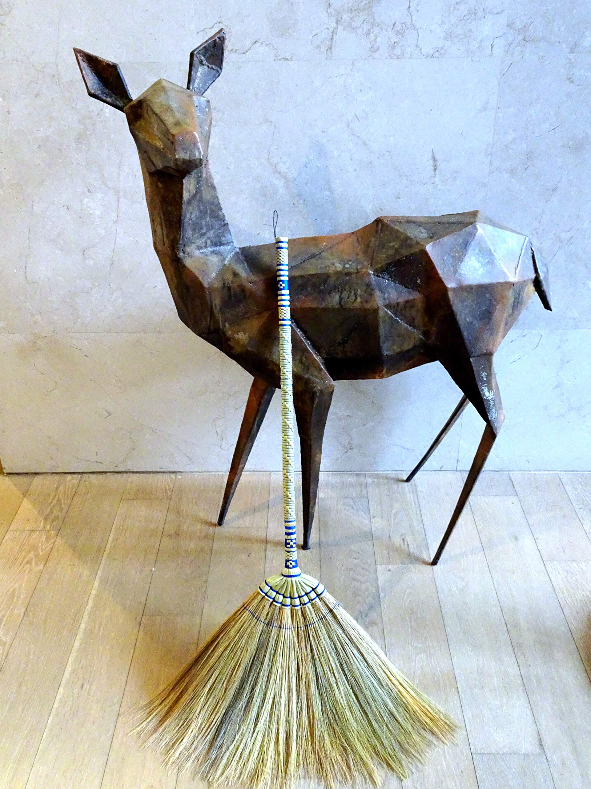 Asian Thai Handmade Broom ONE Piece Selected at Random for Sweeping Natural Grass & Wood Handle Corn Broom + 100% Calico Cotton Duster Cover (Various Styles and Colours as Pictured)