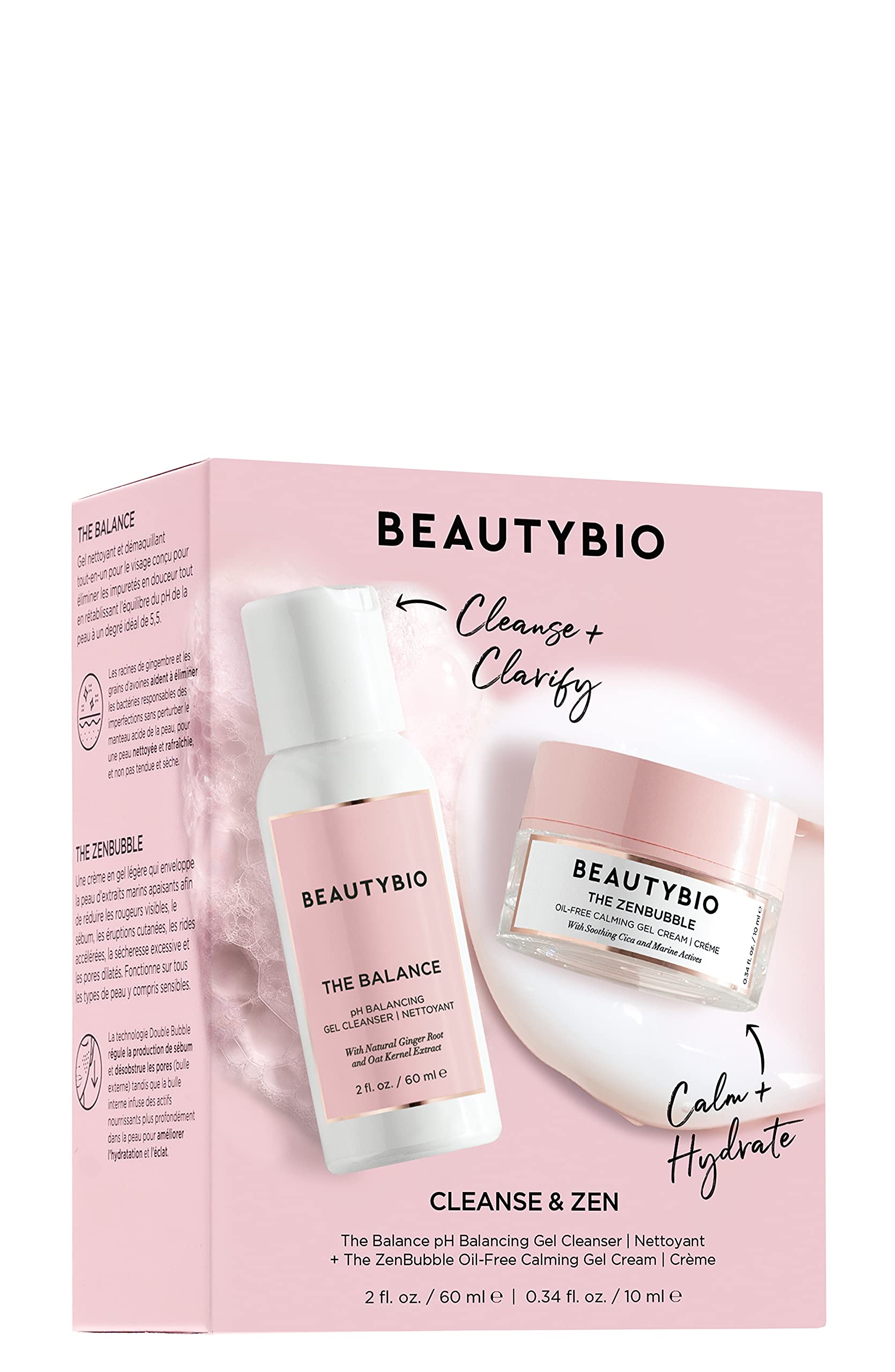 BeautyBio Cleanse & Zen Mini Set: The Balance pH Balancing Gel Cleanser + The Zen Bubble Oil-Free Calming Gel Cream