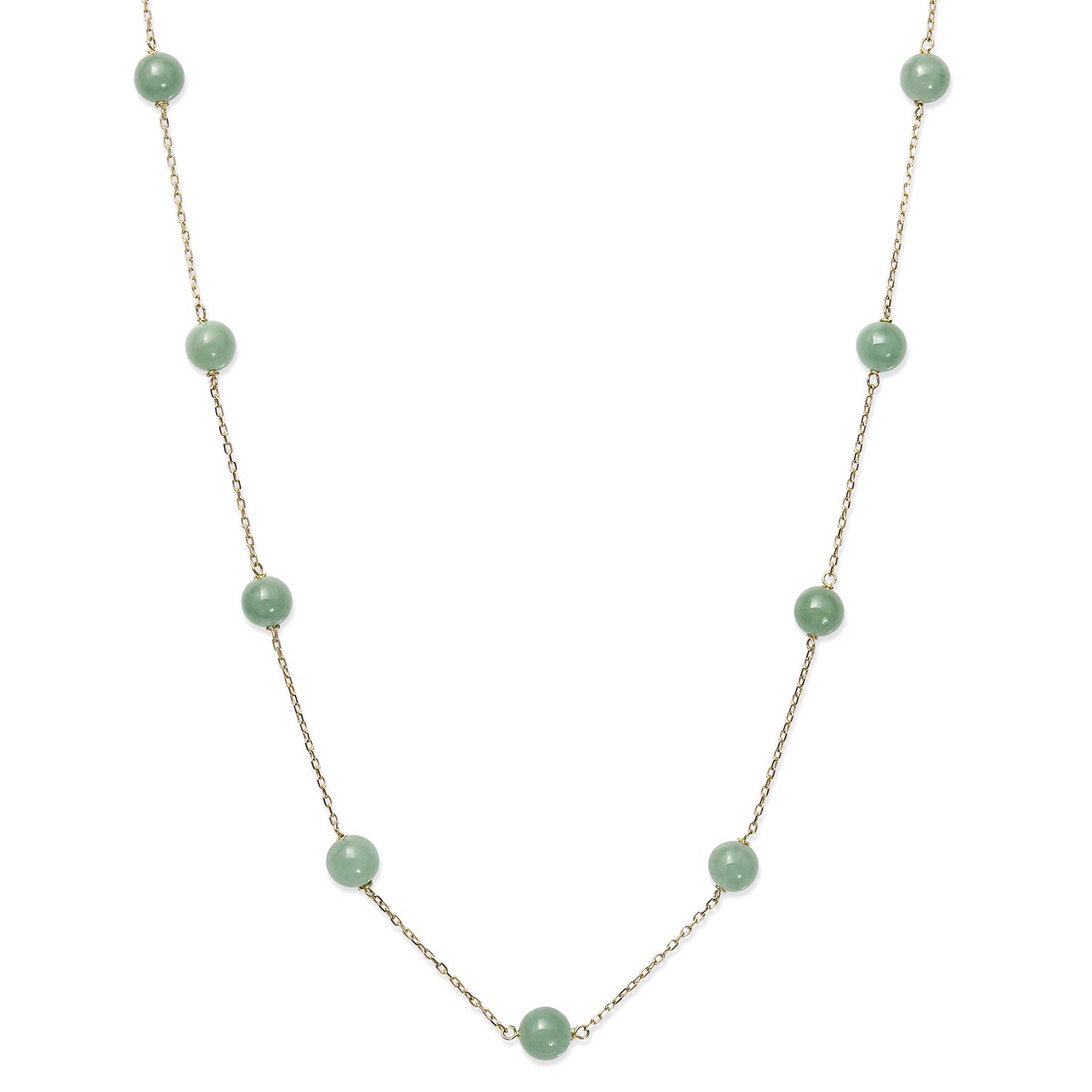 10k Yellow Gold Natural Jade Station Chain Necklace, 18"
