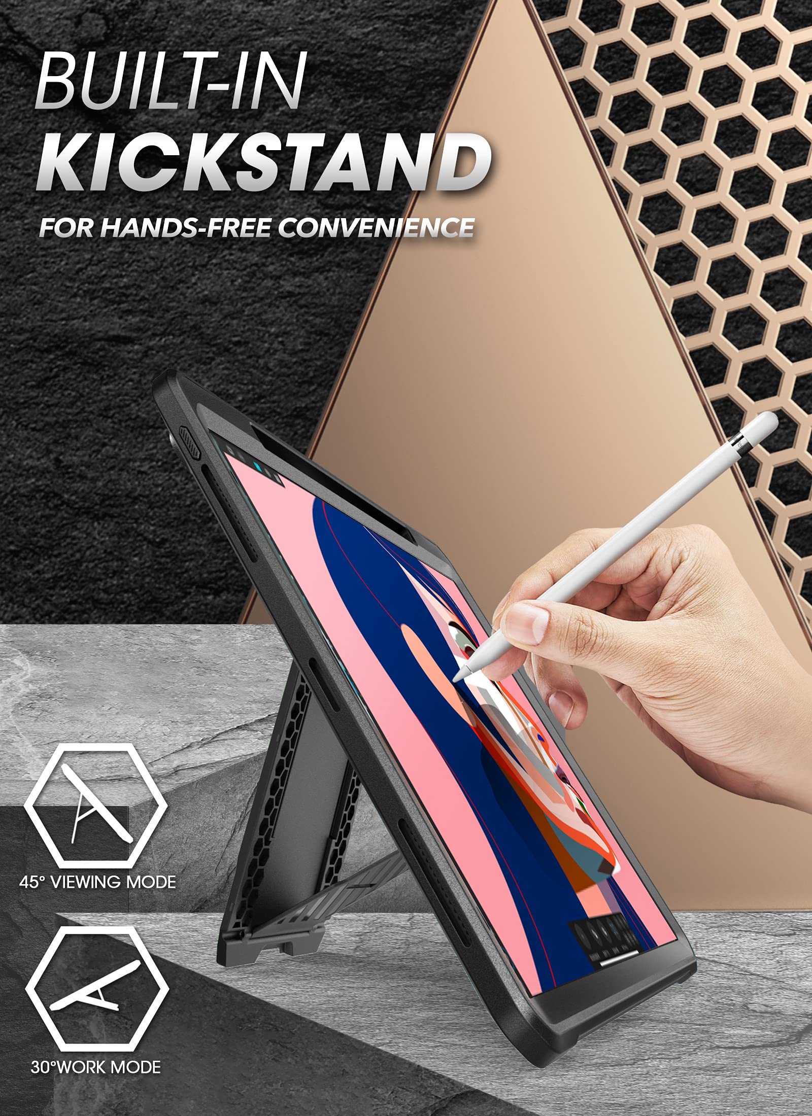 SUPCASE Unicorn Beetle Pro Series Case for iPad Pro 11 Inch (2022/2021/2020), Support Apple Pencil Charging with Built-in Screen Protector Full-Body Rugged Kickstand Protective Case (Black)