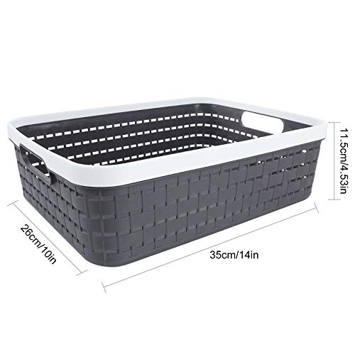 CertBuy 3 Pack Plastic Storage Baskets 14 x 10 x 4.5 Inch, Large Weave Storage Bins with Handle for Cabinet, Shelf, Kitchen, Bedroom, Bathroom and Office – Dark Grey