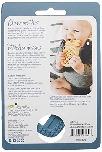 Itzy Ritzy Silicone Baby Teether β BPA-Free Infant Teether with Easy-to-Hold Design & Textured Back Side to Massage & Soothe Sore, Swollen Gums - Teething Toy for 3 Months & Up - Whale