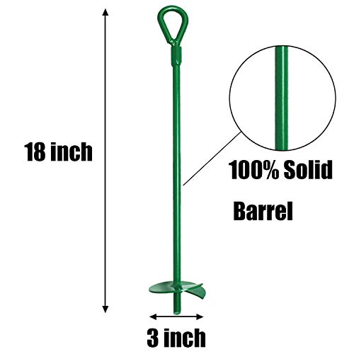 Cyleodo 18" Long Green Ground Anchor Kit(4 Pcs/Set), 3" Wide Helix,Heavy Duty Anchor Hook with Solid Steel Shaft,Best Choice for Swing Sets, Securing Animals,Camping Tent, Canopies, Car Ports, Sheds …