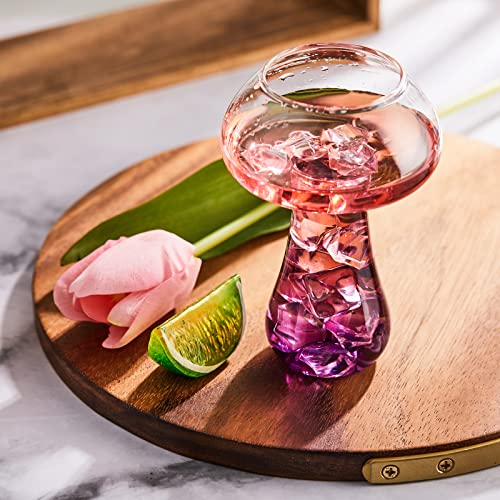 2 Pcs Mushroom Cocktail Glass Creative Martini Mushroom Glass Cup Glass Goblet Drink Cup for Wine Champagne Cocktail Home Bar Party, 260 ml