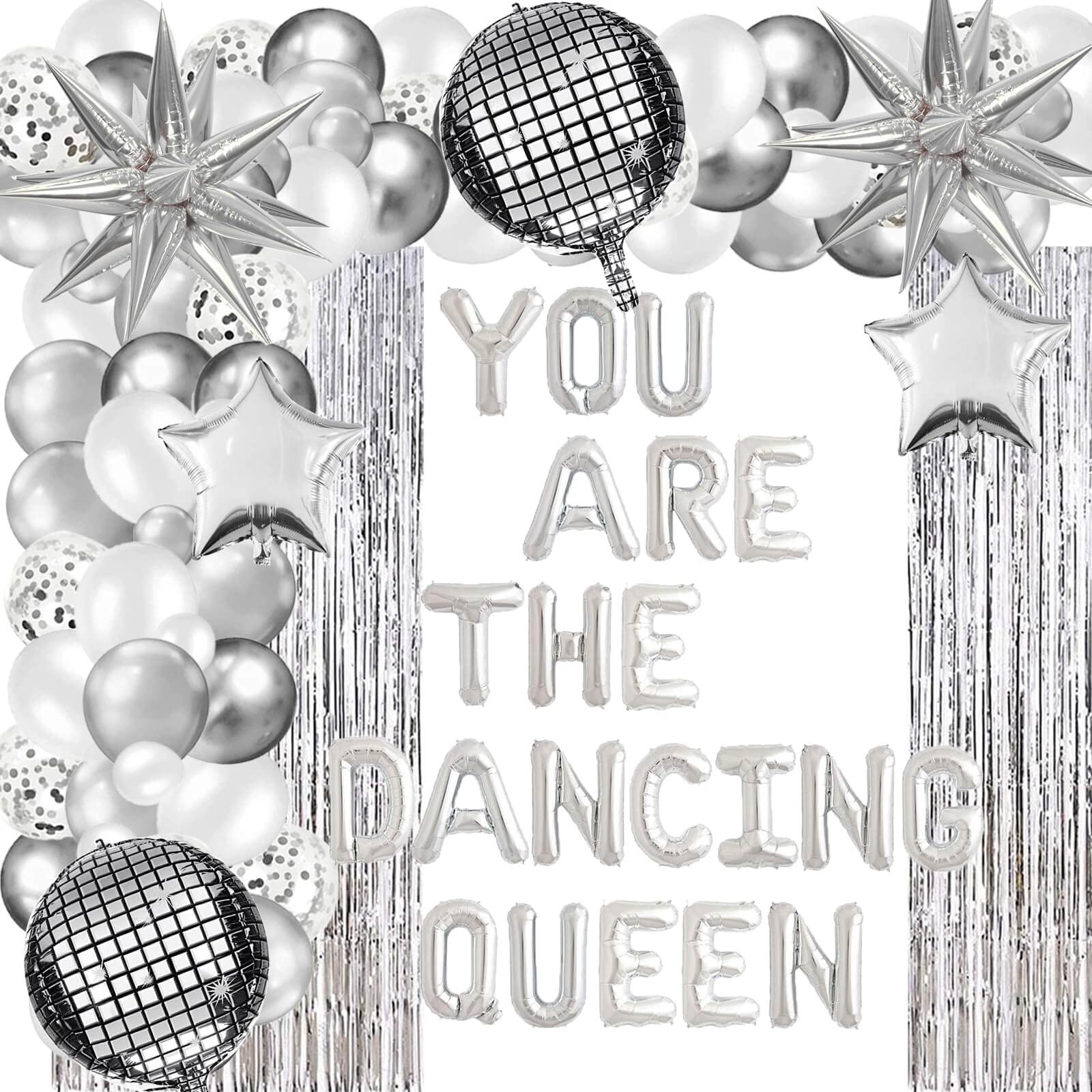 130 Pcs Dancing Queen Bachelorette Party Decorations Silver You are the Dancing Queen Balloons Disco Bachelorette Balloons Garlands Arch Kit for Bridal Show Wedding Party Supplies Decorations