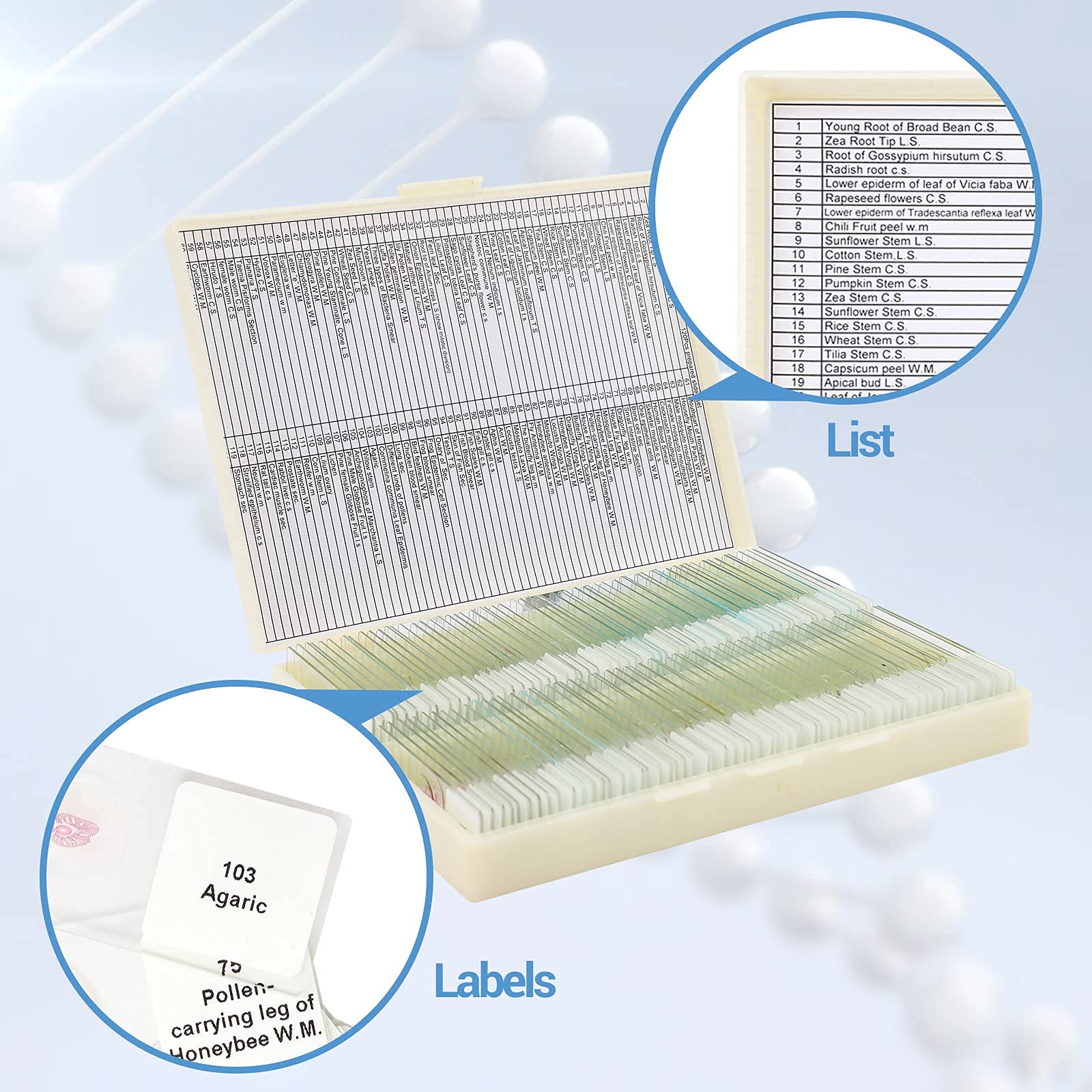 120+60 Microscope Slides with Specimens, Prepared Microscope Slides for Microbiology, Prepared Microscope Slides for Adults/Kids