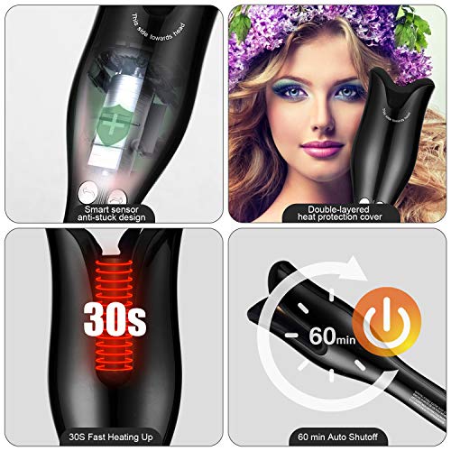 MIUOPUR Automatic Hair Curling Iron with Ceramic Ionic Barrel, Smart Anti-Stuck, Auto Rotating Hair Curling Wand with Temperature Display and Timer, Professional Hair Curler Styling Tool.