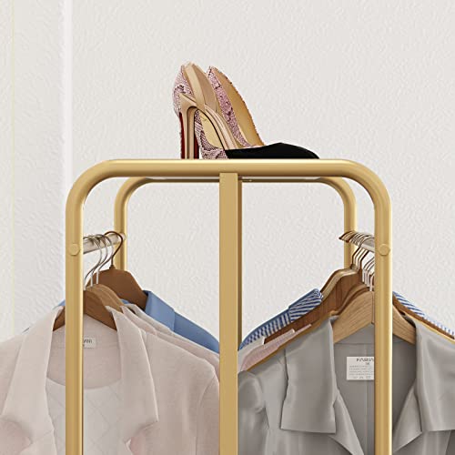 FONECHIN Heavy Duty Gold Clothing Rack for Boutique Use, Metal Garment Rack with Top Shelf, Dual-bar Clothes Rack for Retail Display