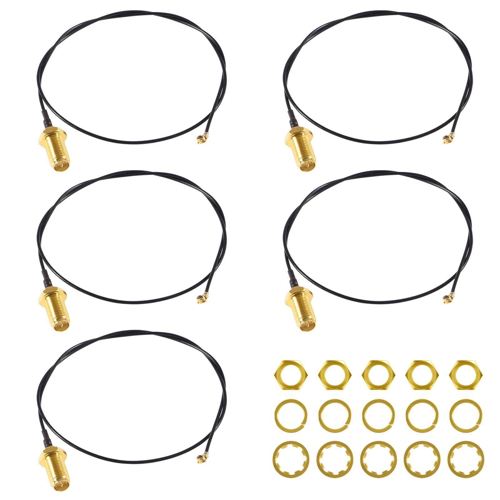 AEDIKO 5pcs IPX IPEX U.FL to RP-SMA Female Pigtail Antenna Bulkhead Mount WiFi Cable 35cm for WiFi Router Network Card Adapter