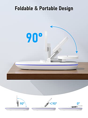 3-in-1 Magnetic Wireless Charging Station for Apple Devices - MagSafe Charger Stand for iPhone 14/13/12/11/SE/X/8, iWatch 8/7/6/SE/5/4/3/2, & AirPods 2/3/Pro - Compact, Durable & Efficient
