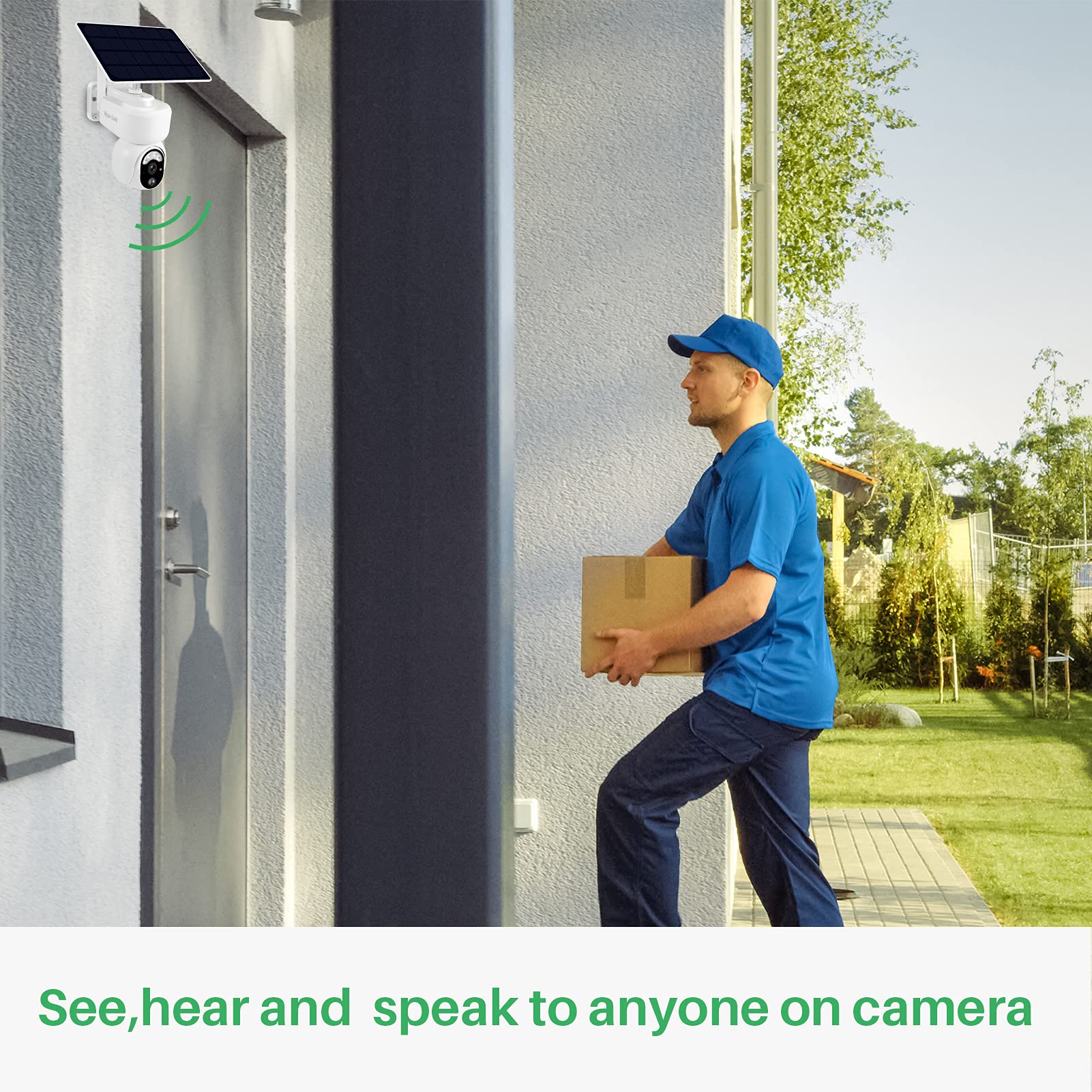 Vyze-Link Solar Security Camera Outdoor WiFi Wireless, Built-in Battery Powered, No Wire Needed, w/ 4 Spotlights, PIR Motion Detection, 2MP HD Video