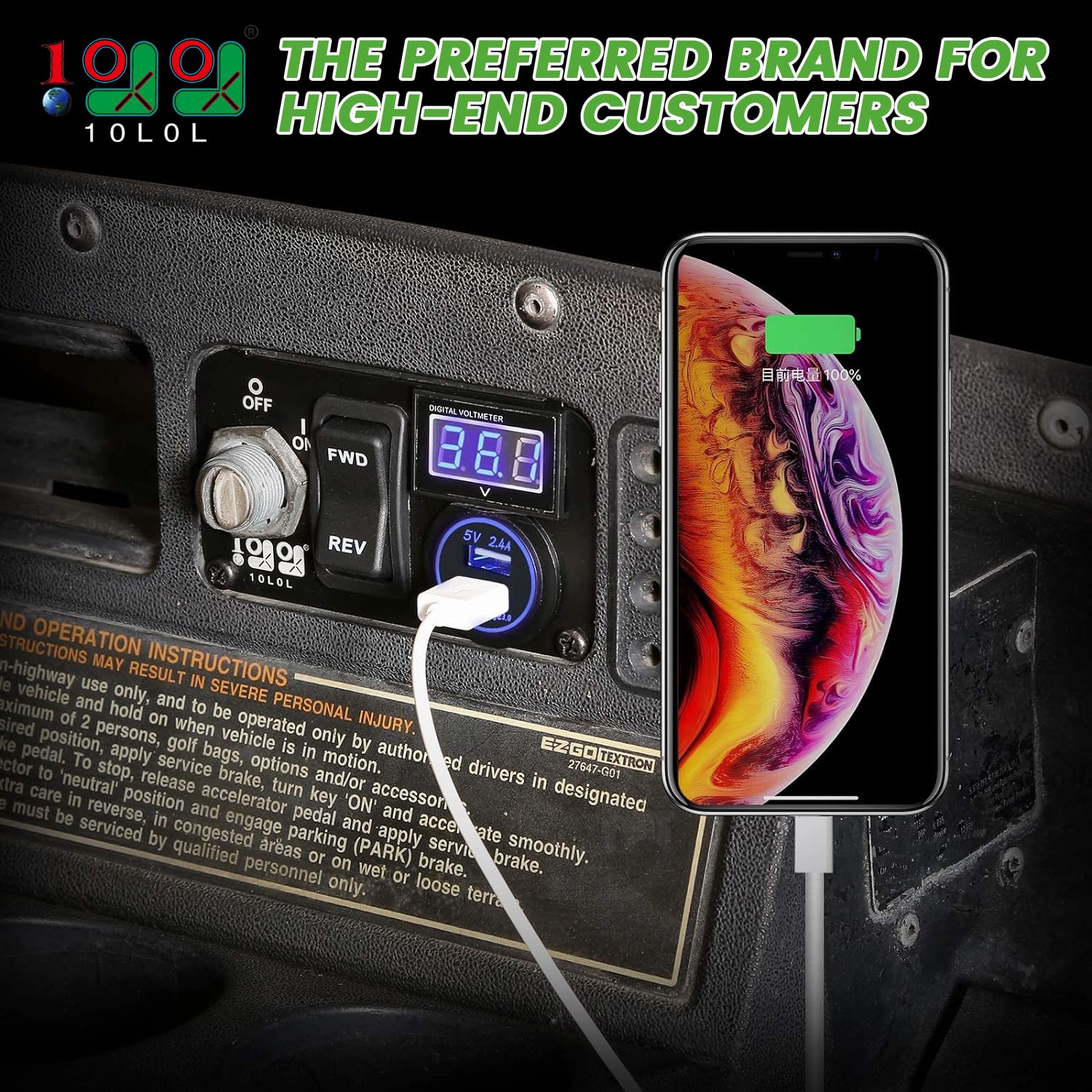 10L0L Golf Cart 3 in 1 Multifunctional Integrated Panel,12V 3.0 Fast Charge Dual USB Charger Socket & LED Digital Voltmeter & Forward Reverse Switch Button,Fit for EZGO TXT PDS Golf Models