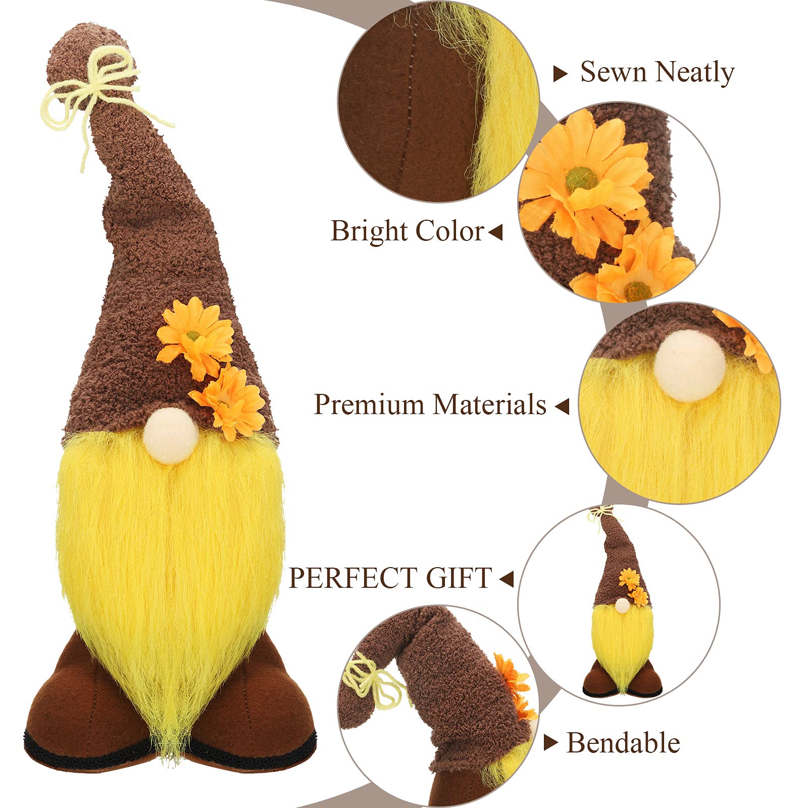 2 Pieces Sunflower Garden Gnome Ornaments Plush Texture Sunflower Elf Home Decor Farmhouse Kitchen Decor Tiered Tray Rustic Scandinavian Swedish Gnome Ornaments Household Ornaments
