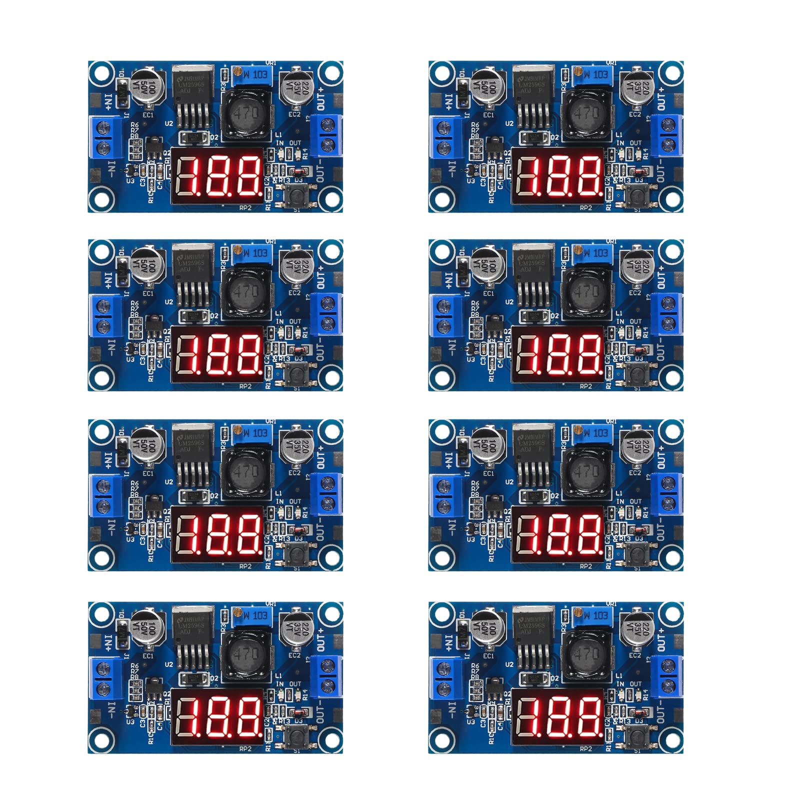AEDIKO 8pcs LM2596 Buck Converter DC-DC LM2596S Voltmeter Buck Converter Step-Down Regulator 4.0-40V to 1.25-37V DC 36V to 24V to 12V to 5V Power Supply Module with LED Display