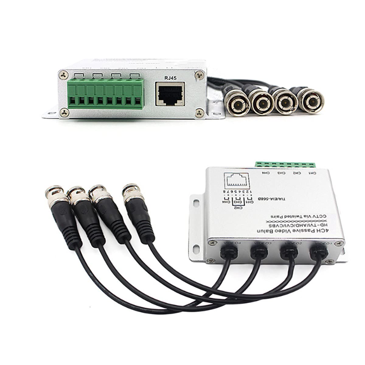 BeElion 4-CH 720P/1080P HD Passive Video Balun, Aluminium Alloy BNC to RJ45 Network Transceiver Cat5e/Cat6 Adapter AHD/TVI/CVI/CVBS for Full HD Security Surveillance Camera System