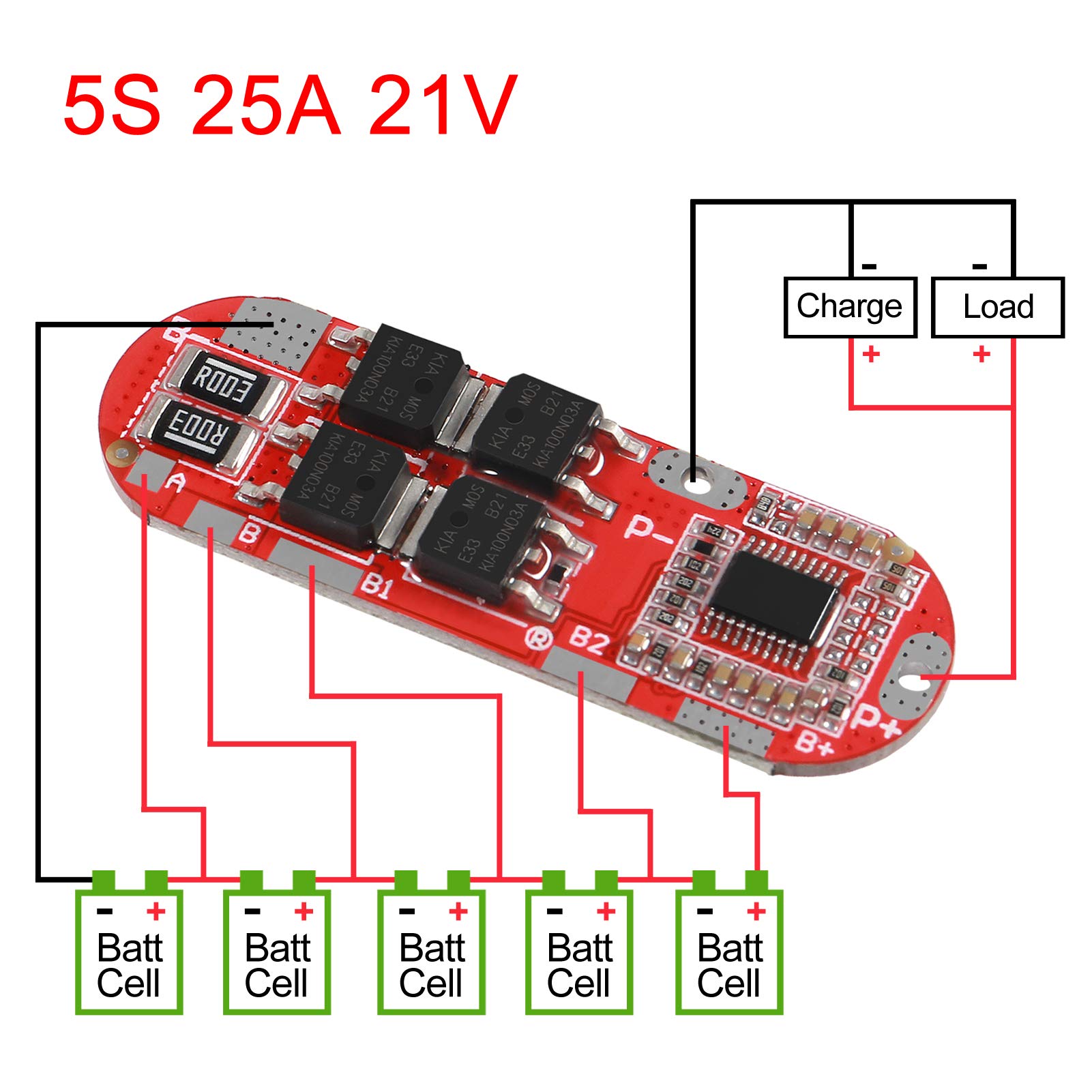 ACEIRMC 2pcs BMS 5S 21V 18650 Li-ion Lithium Battery Protection Circuit Charging Board Module PCM Polymer Lipo Cell PCB (5S BMS 25A 21V)