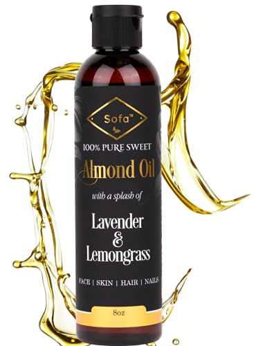 Almond Oil for Skin | Body Oil for Women Blend w/Lavender & Lemongrass Essential Oils for Dry Skin | 8 Oz| Face & Body Moisturizer |Premium Ingredients| Massage Oil for Men & Women