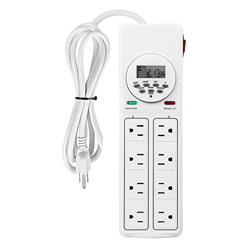 iPower 8-Outlet Power Strip with 7-Day Digital Timer (4 Outlets Timed, 4 Outlets Always On) Surge Protector for Grow Lights, Reptile, Aquarium