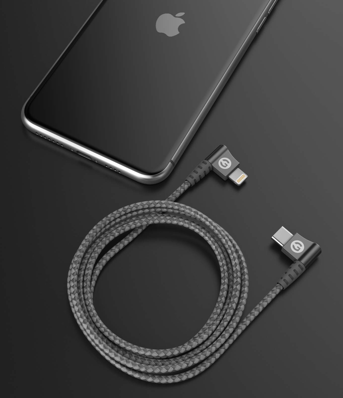 GALVANOX Right Angle Lightning to USB-C Cable (Apple MFi Certified) Braided iPhone Charger L-Shape Cord for Fast Charging iPhone 12/13/14 Pro Max/SE/11/Xs/XR