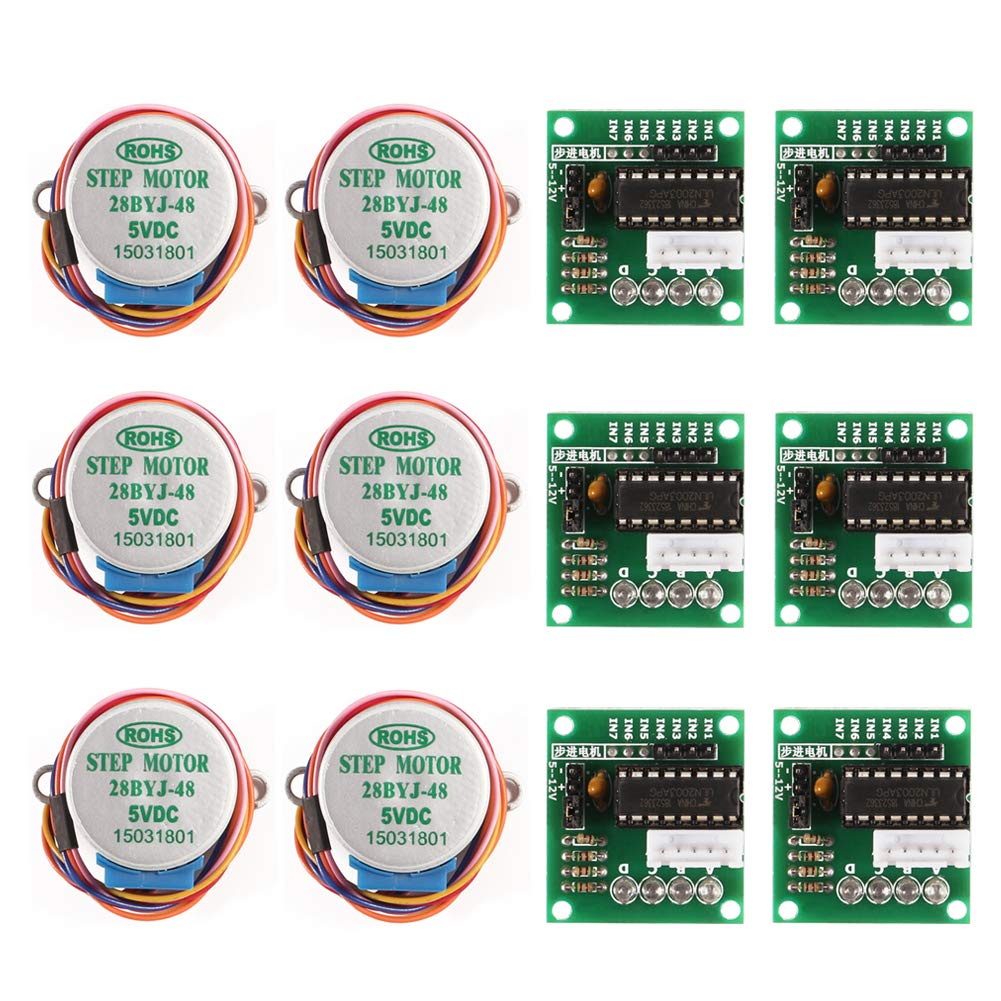 AITRIP 6 Sets 28BYJ-48 ULN2003 5V Stepper Motor + ULN2003 Driver Board for Arduino PI PIC Raspberry Pi