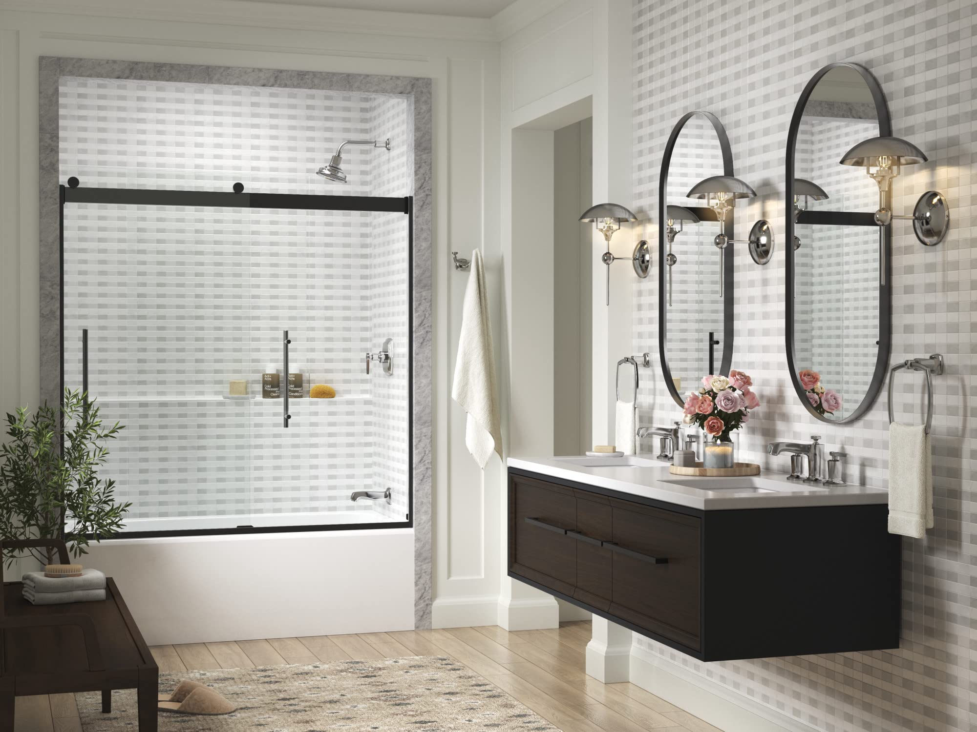 KOHLER 702419-L-BL LEVITY™ PLUS 5/16 BATH DOOR 62x59-5/8 with Vertical Ladder Handle in Matte Black