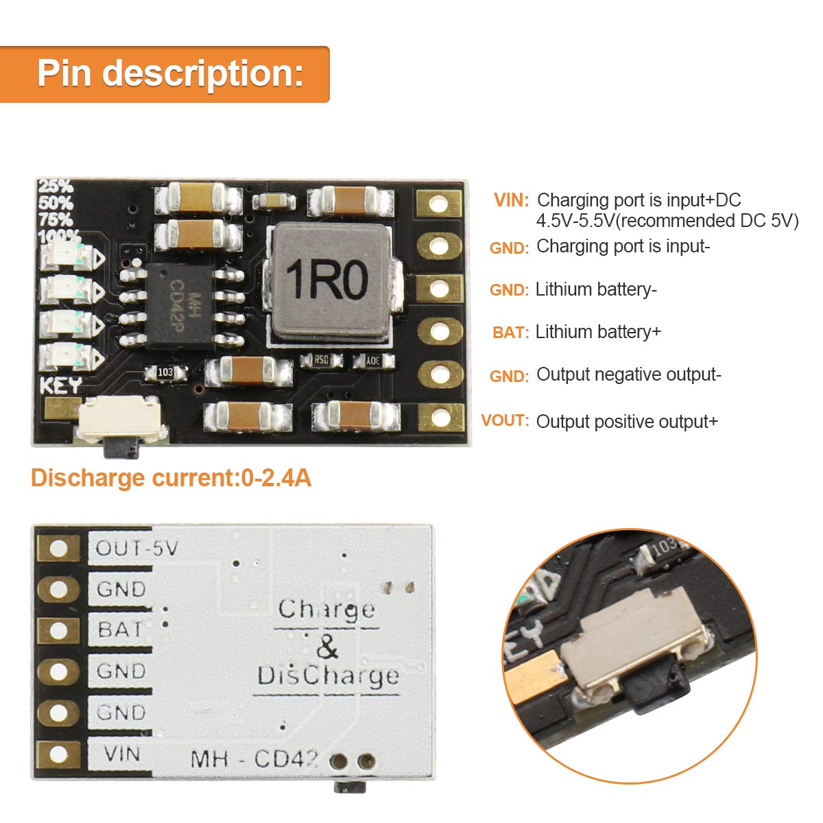 Beffkkip 4pcs 2A 5V Charge Discharge Integrated Module 3.7V/4.2V PCB Board Module for 18650 Lithium Battery Charging Boosting Mobile Power Board