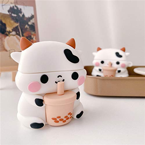 TOU-BEGUIN Case Compatible with Airpods 1 & 2, Cute Milk Tea Cow Animals Design Soft Silicone Shockproof Wireless Earphone Skin Protectortector