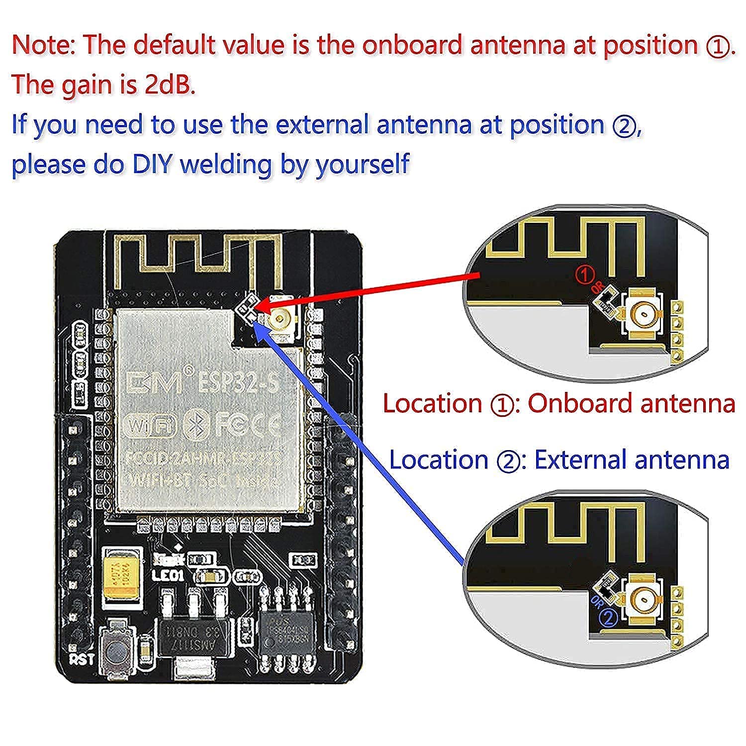 Aideepen ESP32-CAM-MB W- BT Board Micro USB to Serial Port CH-340G with 8DBI High Gain Dual-Band Antenna + 20cm IPEX to RP-SMA Cable