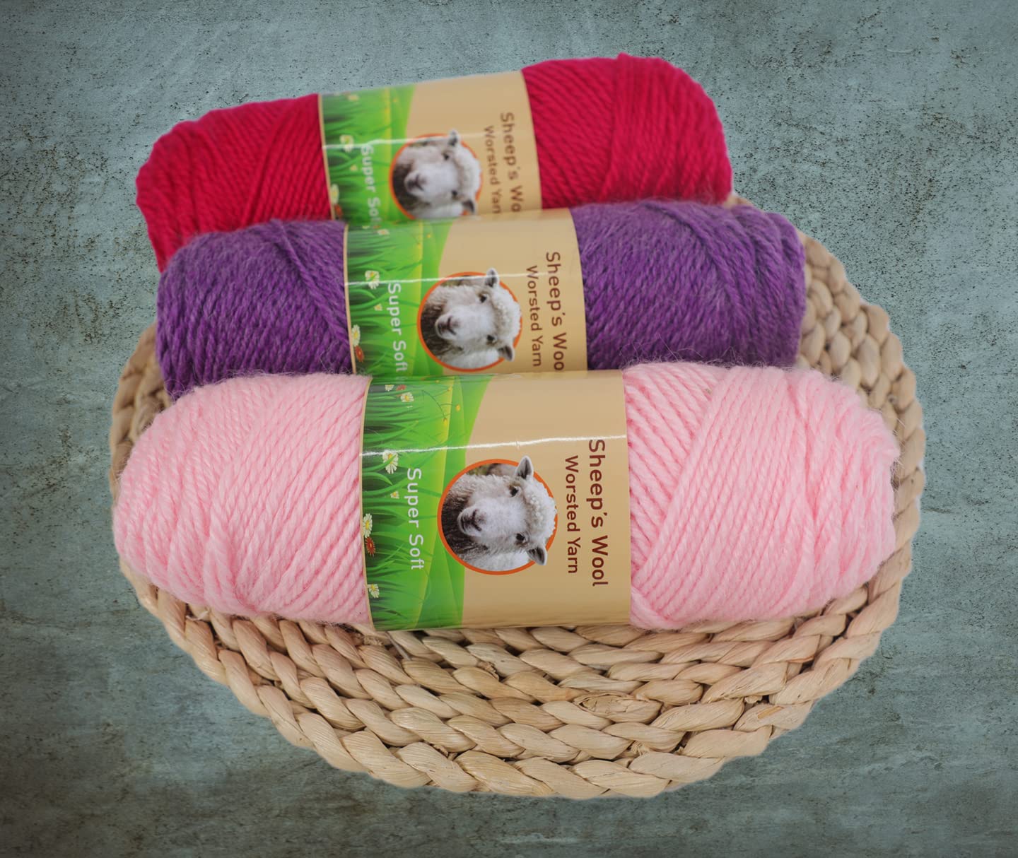 3-Pack Sheep Wool Worsted Yarn for Knitting and Crocheting 300 Grams of Lamb Sheep's Wool