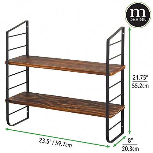 mDesign 2-Tiered Floating Shelf β Long Bookshelf with Rust-Resistant Metal Brackets β Wall Shelf for Bathroom, Kitchen, Office etc. β Black/Natural